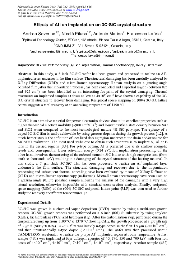 (PDF) Effects of Al Ion Implantation on 3C-SiC Crystal Structure