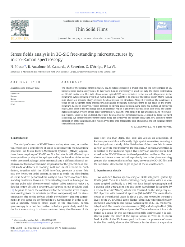 (PDF) Stress fields analysis in 3C–SiC free-standing microstructures by micro-Raman spectroscopy