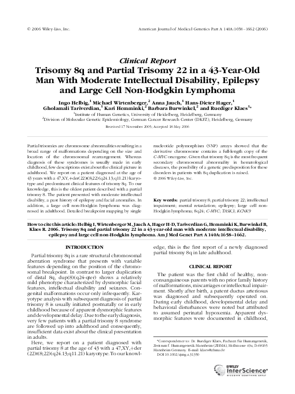 (PDF) Trisomy 8q and partial trisomy 22 in a 43-year-old man with ...