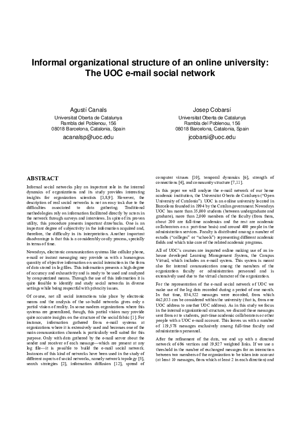 (PDF) Informal organizational structure of an online university: The ...