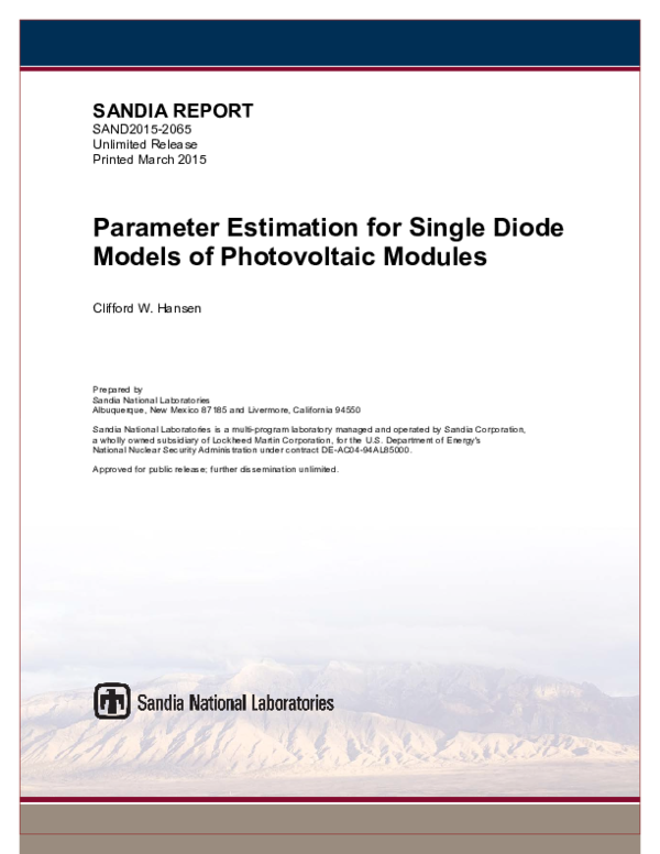 Pdf Parameter Estimation For Single Diode Models Of Photovoltaic Modules