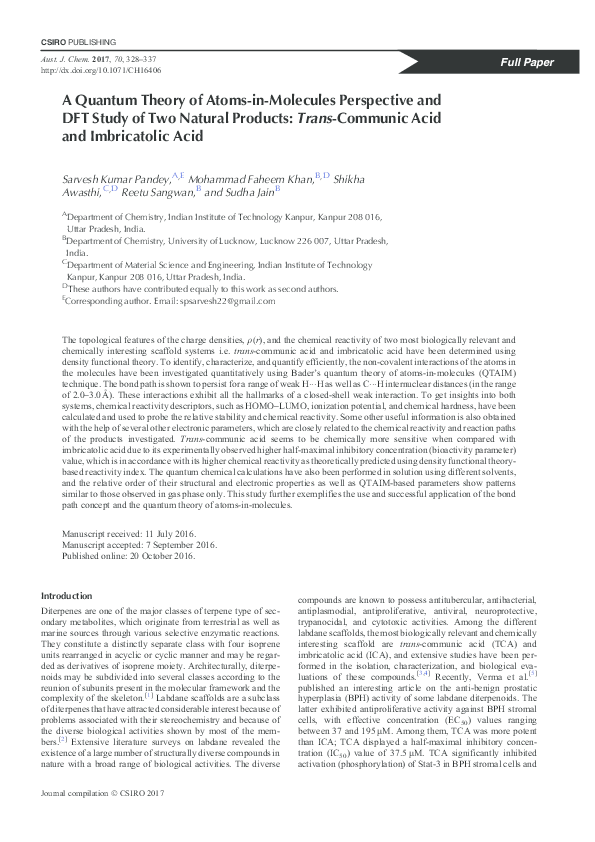 (PDF) A Quantum Theory of Atoms-in-Molecules Perspective and DFT Study ...