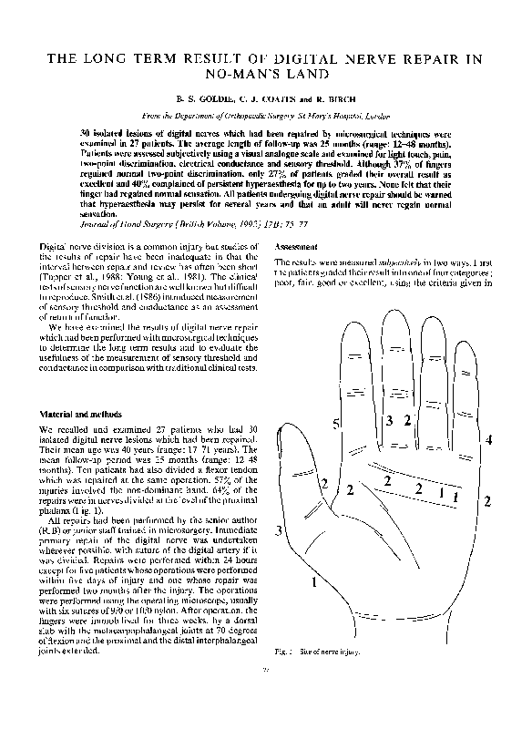(PDF) The long term result of digital nerve repair in no-man's land