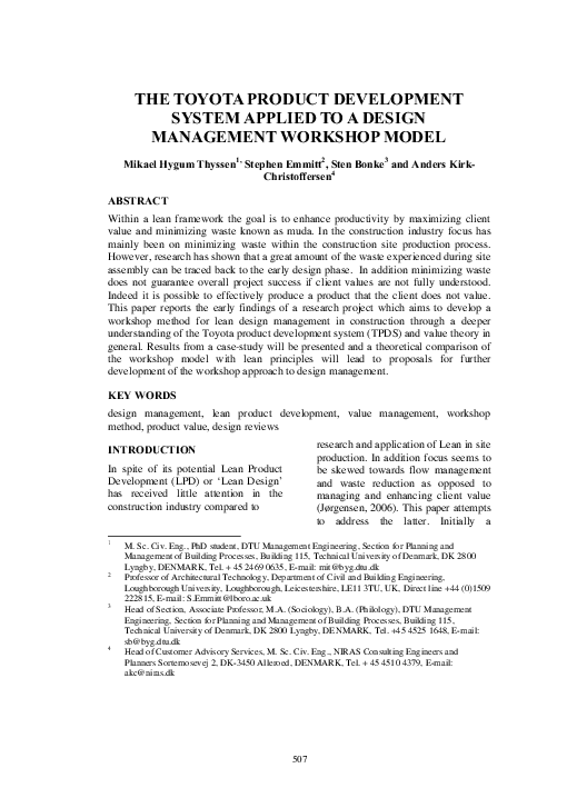 (PDF) THE TOYOTA PRODUCT DEVELOPMENT SYSTEM APPLIED TO A DESIGN ...