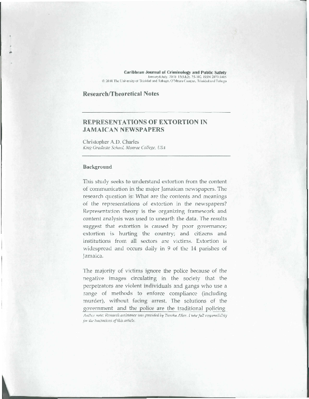 (PDF) Representations of Extortion in Jamaican Newspapers