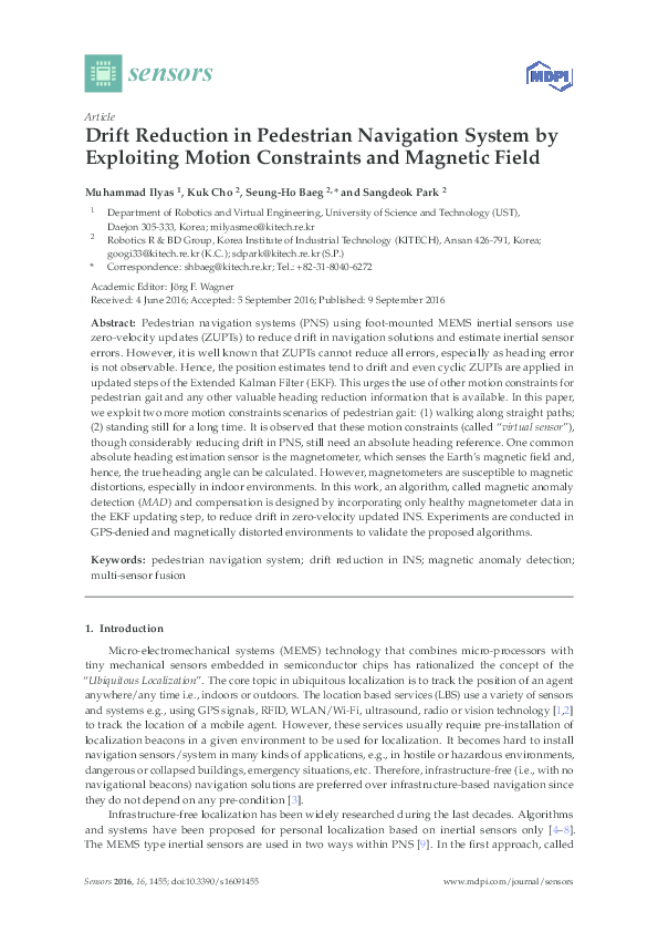 Pdf Drift Reduction In Pedestrian Navigation System By Exploiting
