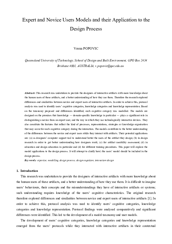 (PDF) Expert and Novice Users Models and their Application to the ...