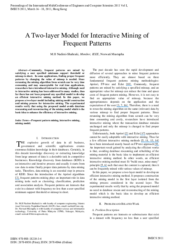 Pdf A Two Layer Model For Interactive Mining Of Frequent Patterns