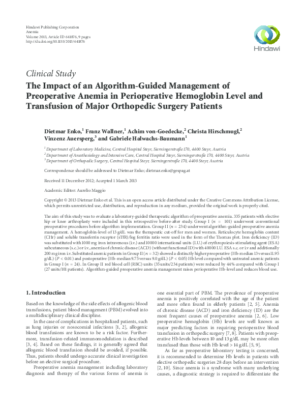 (PDF) The Impact of an Algorithm-Guided Management of Preoperative ...