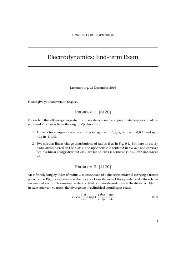 (PDF) Electrodynamics: End-term Exam