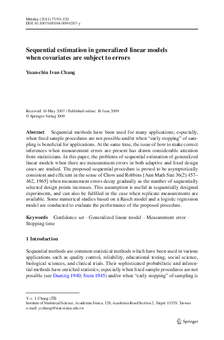 Pdf Sequential Estimation In Generalized Linear Models When