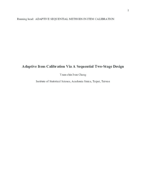 Pdf Sequential Estimation In Item Calibration With A Two Stage Design