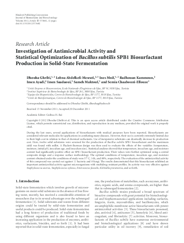 (PDF) Production and Development of Nutraceuticals Using Bacillus Subtilis Ncim 2708 Under Solid ...