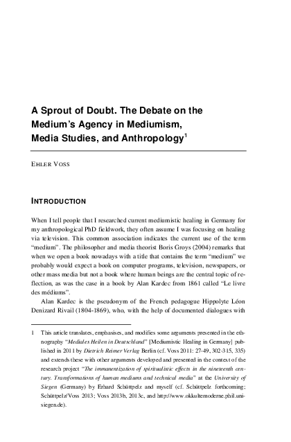 (PDF) A Sprout of Doubt. The Debate on the Medium's Agency in Mediumism ...