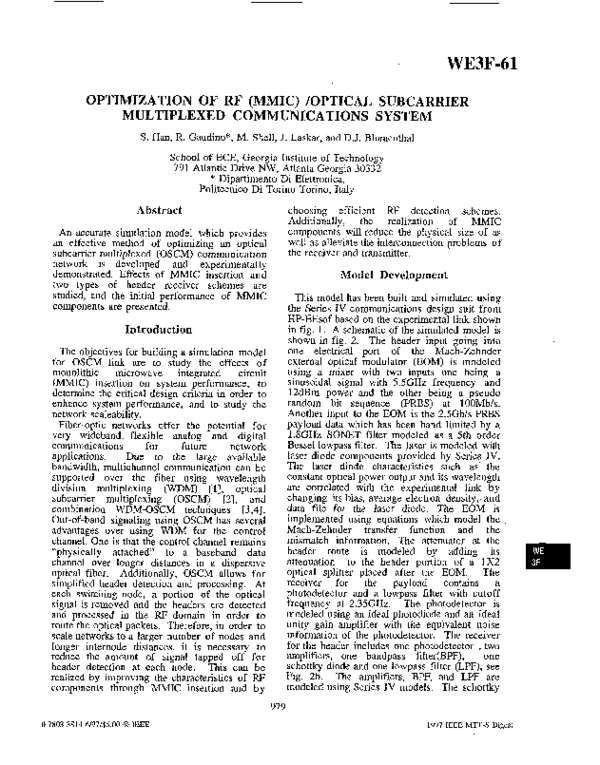 Pdf We3f 61 Optimization Of Rf Mmic Optical Subcarrier Multiplexed