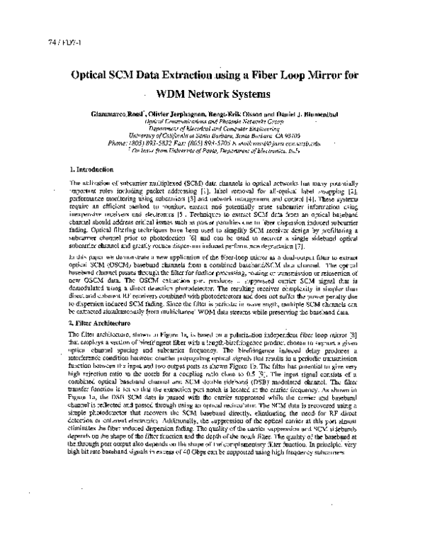 Pdf Optical Scm Data Extraction Using A Fiber Loop Mirror For Wdm Network Systems