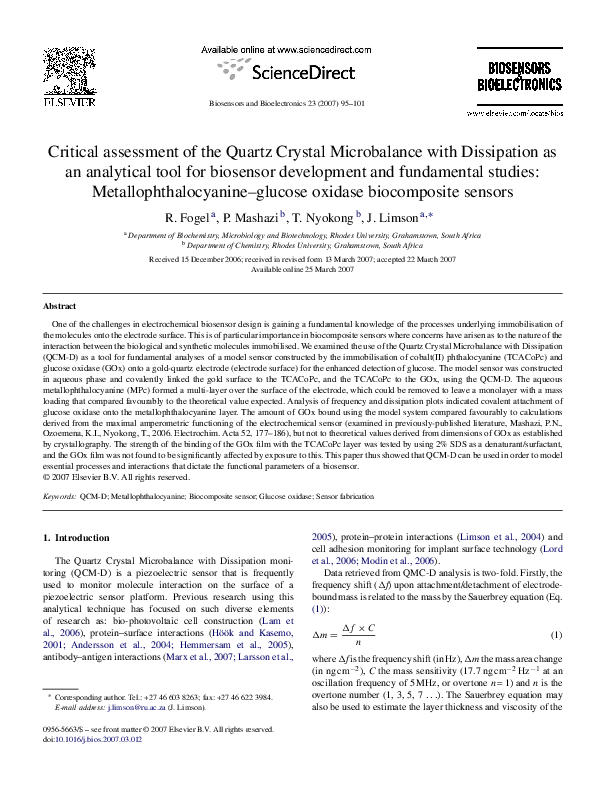 (PDF) Critical assessment of the Quartz Crystal Microbalance with ...