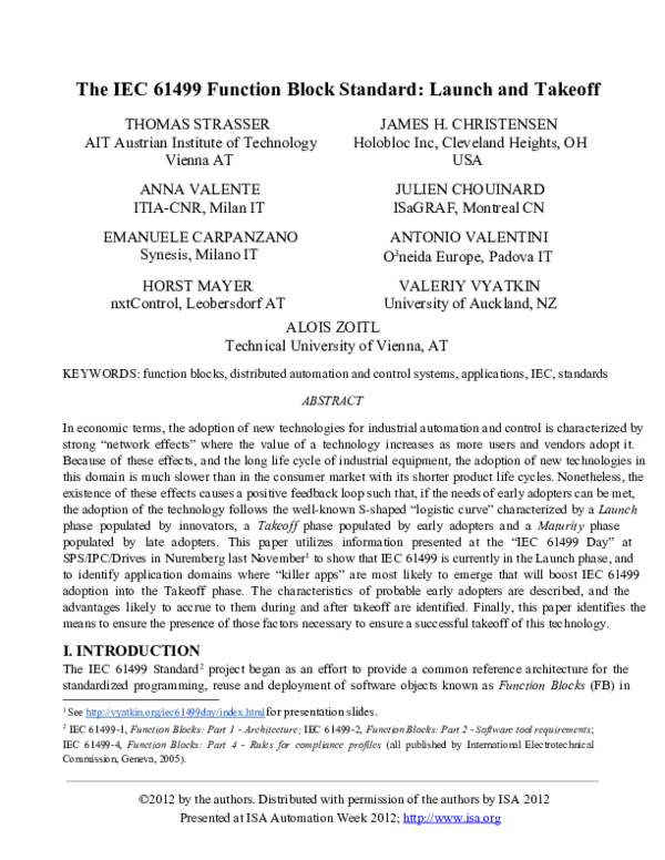 (PDF) The IEC 61499 Function Block Standard: Launch and Takeoff