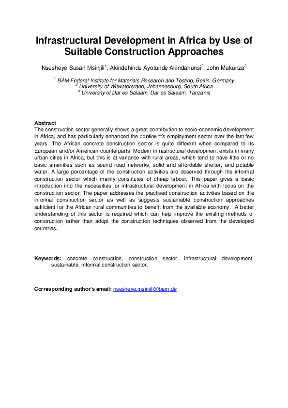(PDF) Infrastructural development in Africa by use of suitable ...
