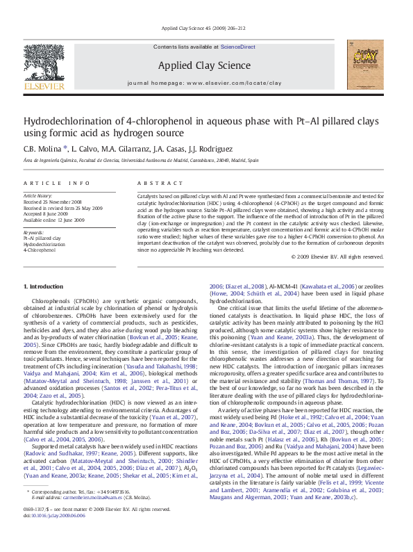(PDF) Hydrodechlorination of 4-chlorophenol in aqueous phase using Pd/AC catalysts prepared with ...