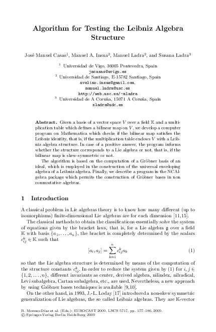(PDF) Algorithm for Testing the Leibniz Algebra Structure