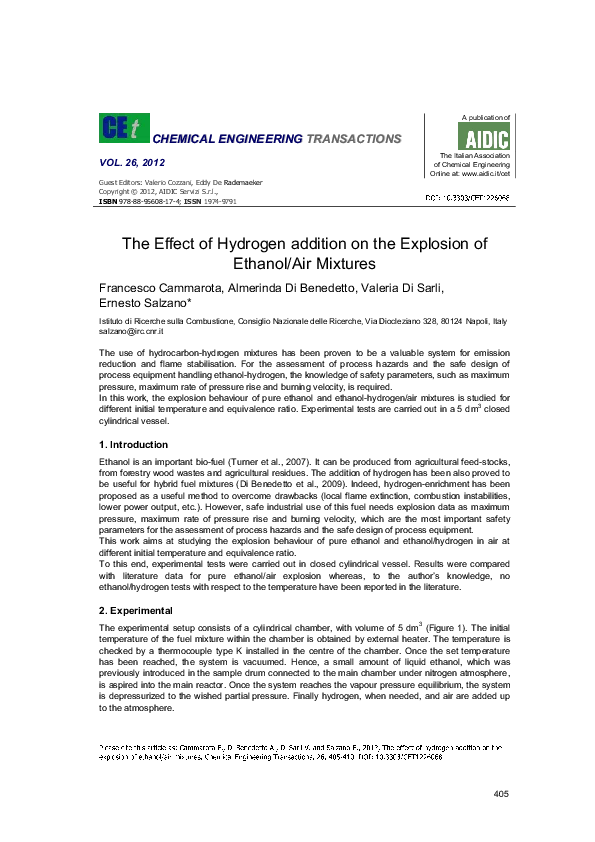 (PDF) The Effect of Hydrogen addition on the Explosion of Ethanol/Air Mixtures