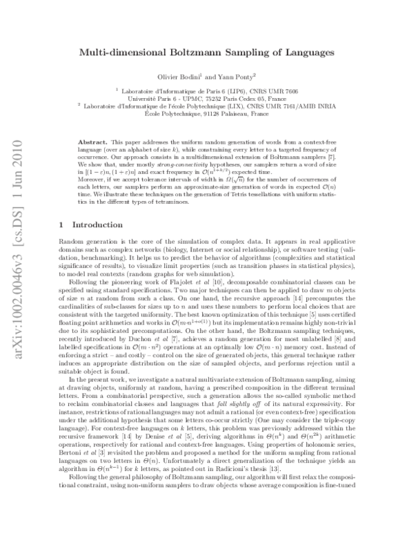 (PDF) Multidimensional Boltzmann Sampling of Languages