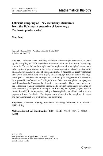 (PDF) Efficient sampling of RNA secondary structures from the Boltzmann ensemble of low-energy