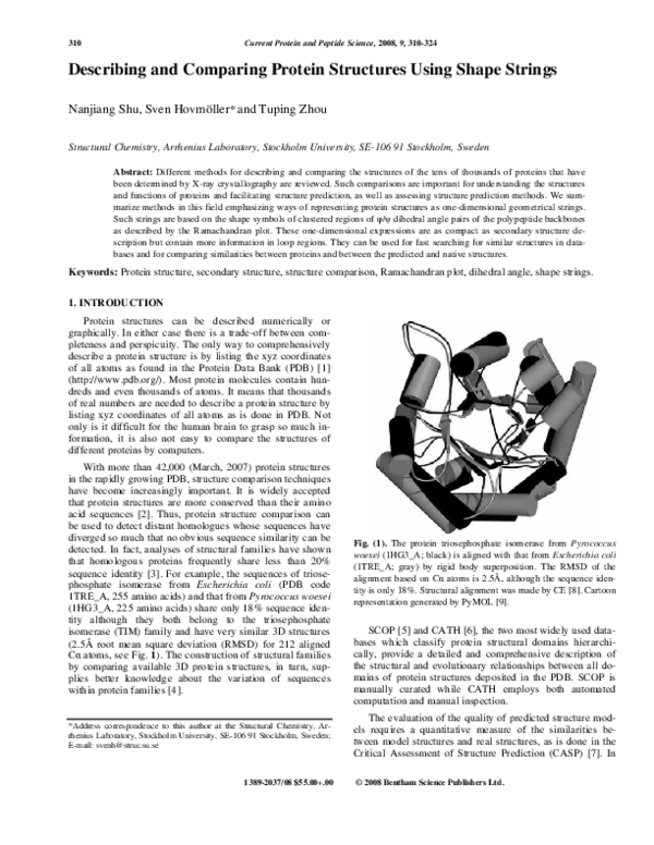Pdf Describing And Comparing Protein Structures Using Shape Strings