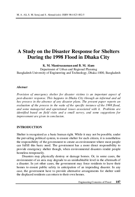 (PDF) A Study of the Disaster Response for Shelters during the 1998 ...