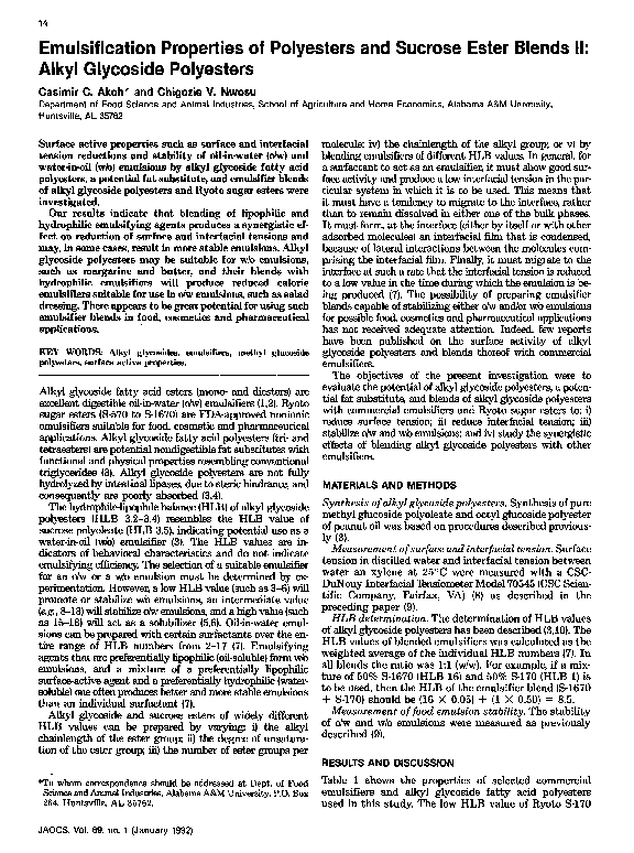 (PDF) Emulsification properties of polyesters and sucrose ester blends ...