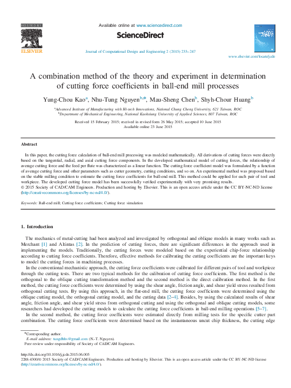 Pdf A Combination Method Of The Theory And Experiment In Determination Of Cutting Force