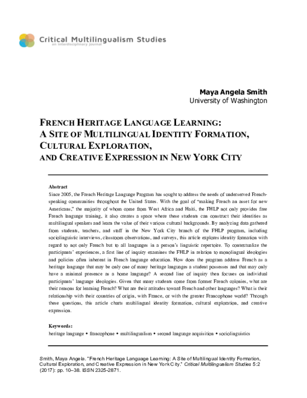 (PDF) FRENCH HERITAGE LANGUAGE LEARNING: A SITE OF MULTILINGUAL ...