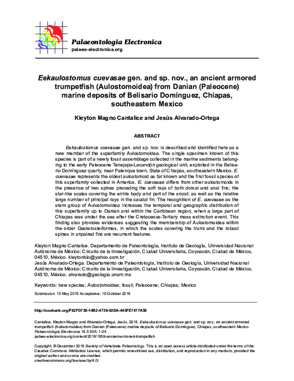 (PDF) Eekaulostomus cuevasae gen. and sp. nov., an ancient armored ...