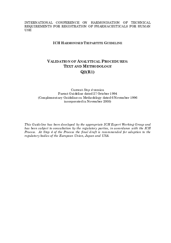 (PDF) ICH HARMONISED TRIPARTITE GUIDELINE VALIDATION OF ANALYTICAL ...