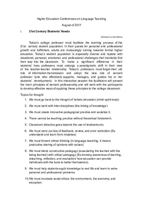 (DOC) Higher Education Conferences on Language Teaching August of 2017 ...