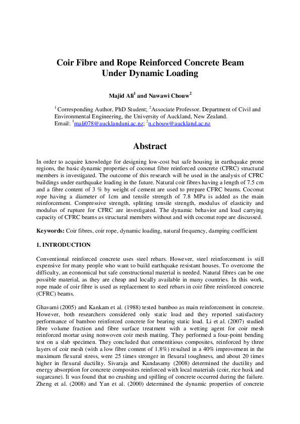 (PDF) Coir Fibre and Rope Reinforced Concrete Beam Under Dynamic Loading