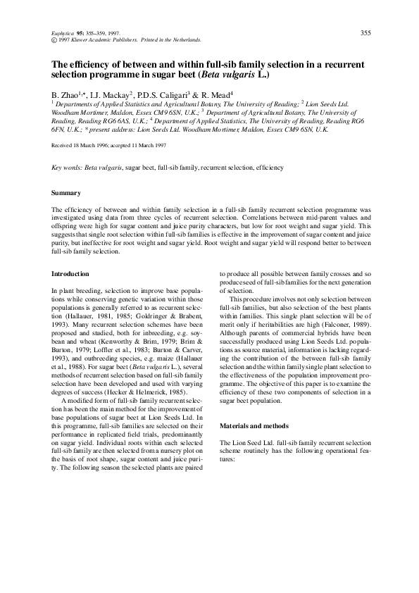 (PDF) The efficiency of between and within full-sib family selection in ...