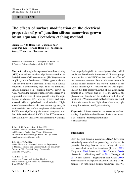 (PDF) The effects of surface modification on the electrical properties ...