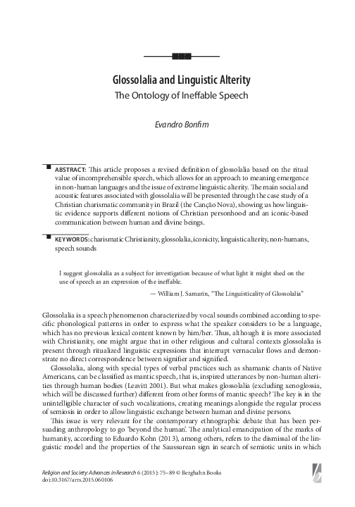 (PDF) Glossolalia and Linguistic Alterity The Ontology of Ineffable Speech