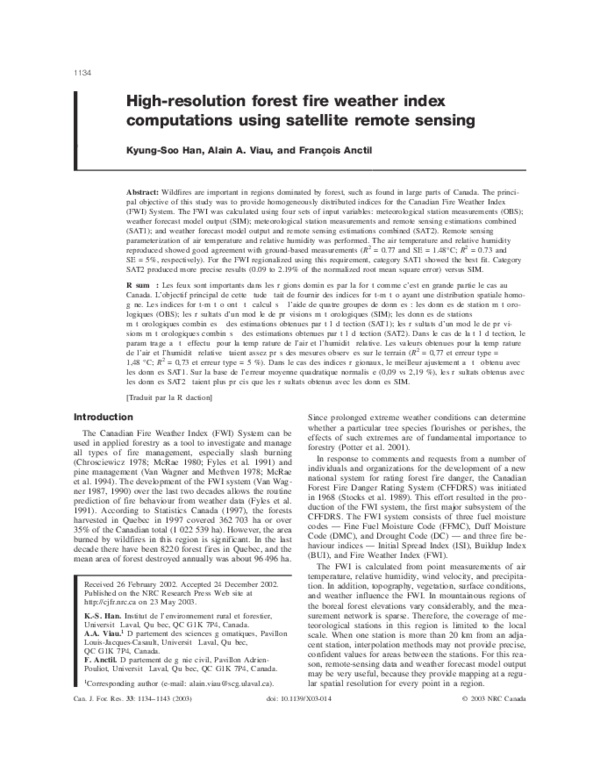 (PDF) High-resolution forest fire weather index computations using ...
