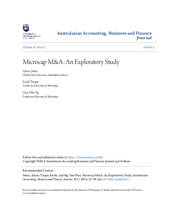(PDF) Microcap M&A: An Exploratory Study