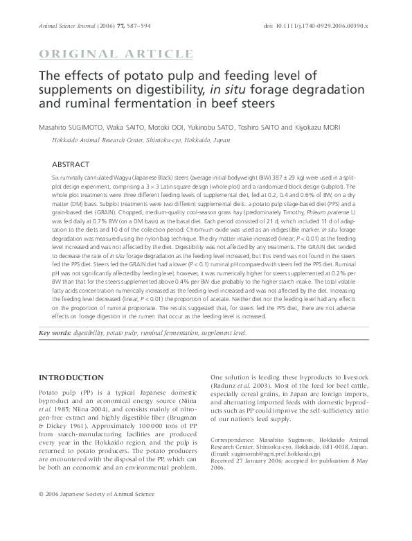 (PDF) The effects of potato pulp and feeding level of supplements on ...