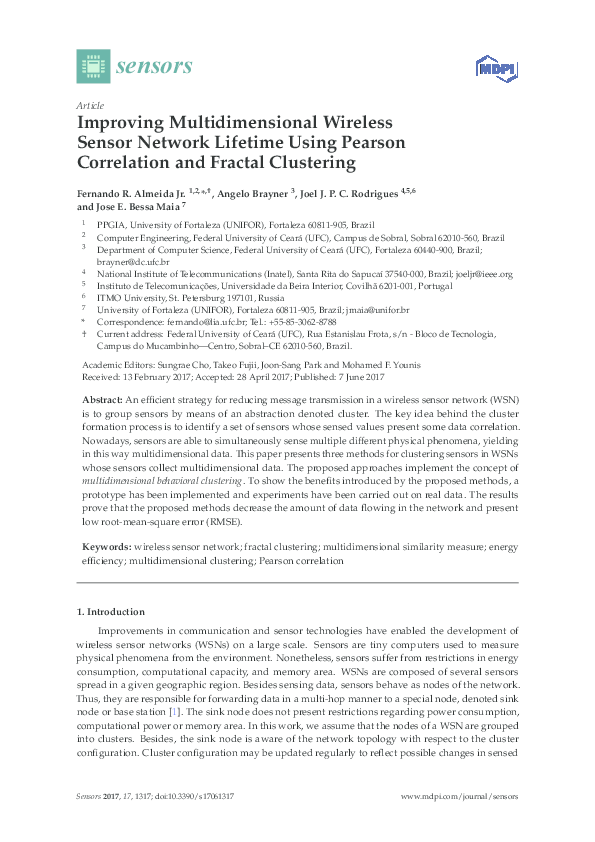 Pdf Improving Multidimensional Wireless Sensor Network Lifetime Using Pearson Correlation And