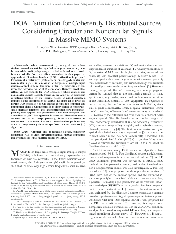 Pdf Doa Estimation For Coherently Distributed Sources Considering Circular And Noncircular