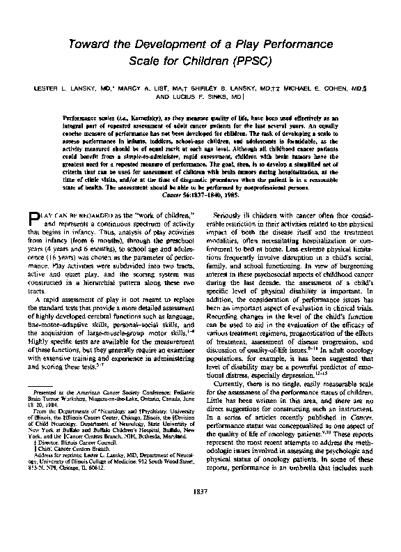 (PDF) Toward the development of a play performance scale for children ...