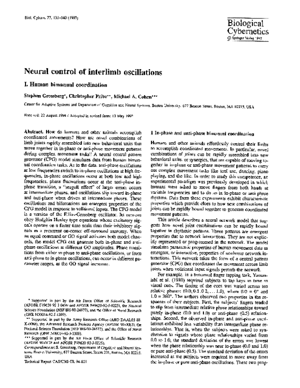 (PDF) Neural control of interlimb oscillations