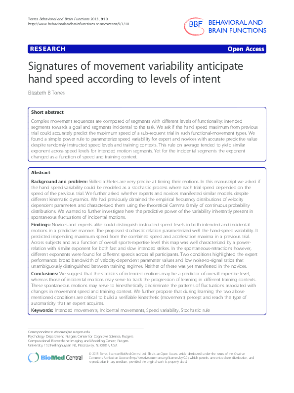 (PDF) Signatures of movement variability anticipate hand speed ...