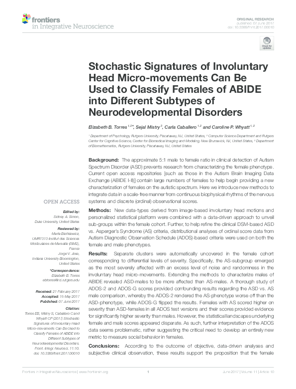 (PDF) Stochastic Signatures of Involuntary Head Micro-movements Can Be ...