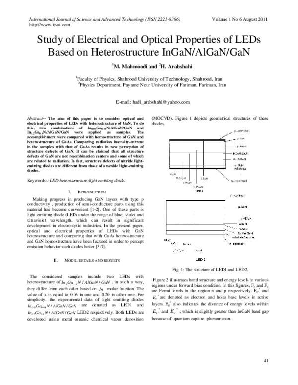 (PDF) Study of Electrical and Optical Properties of LEDs Based on ...
